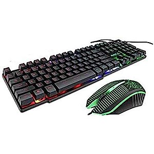 LLEURE Gaming Keyboard Rainbow Keyboard + Mouse,Desktop Notebook Floating Keycap Backlit Gaming Mouse and Keyboard,104 Key USB Wired Keyboard,Illuminated Keypad