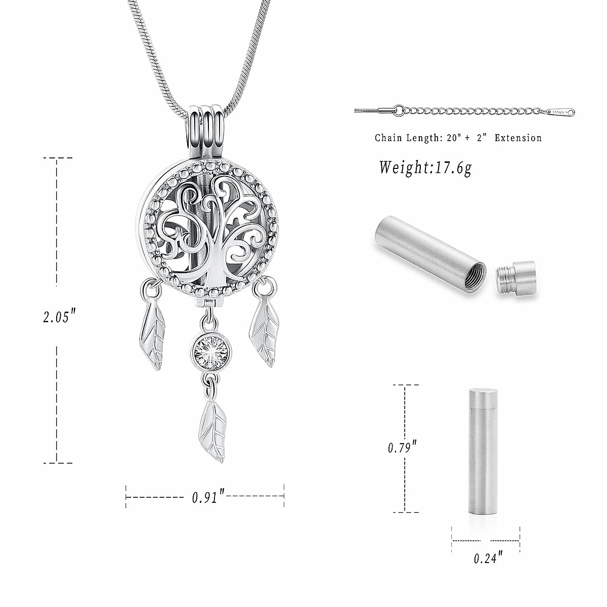 Minicremation Cremation Jewelry for Ashes Dream Catcher Urn Necklace for Loved One's Ashes Tree with leaves Keepsake Necklace for Women Men(Customize)