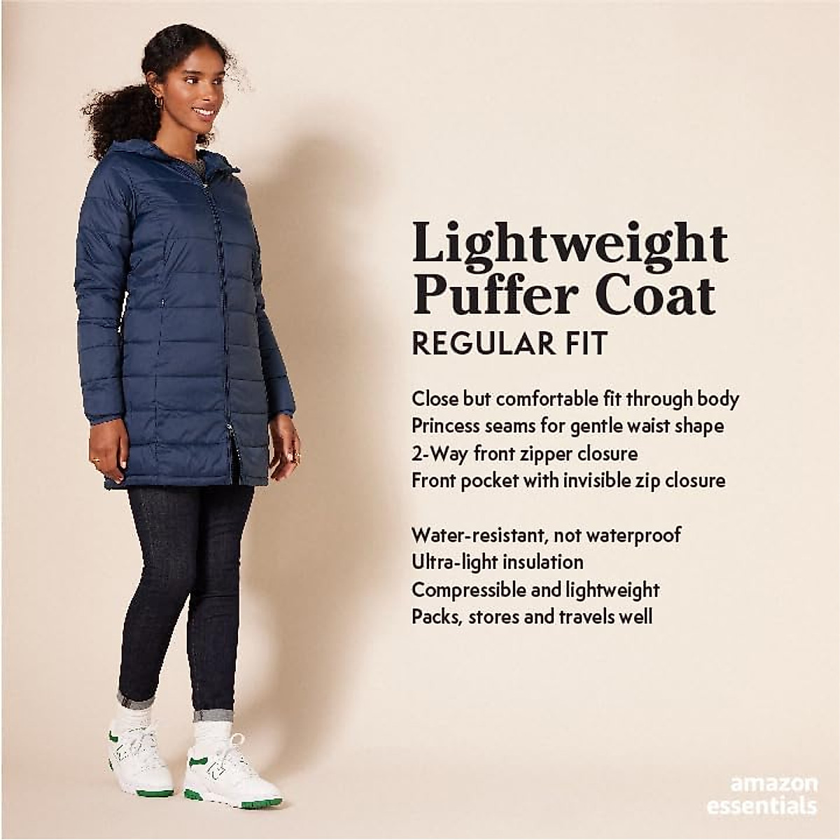 Amazon Essentials Women's Regular-Fit Lightweight Water-Resistant Packable Hooded Puffer Coat (Available in Plus Size), Navy, X-Large