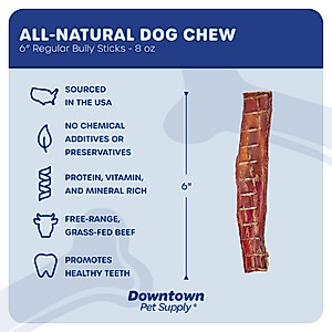Downtown Pet Supply 6-inch Bully Sticks for Dogs, 0.5 LB - USA Sourced, No Hide Dog Chews Long Lasting and Non-Splintering - Nutrient-Rich, Single Ingredient and Odor Free Bully Sticks for Dogs