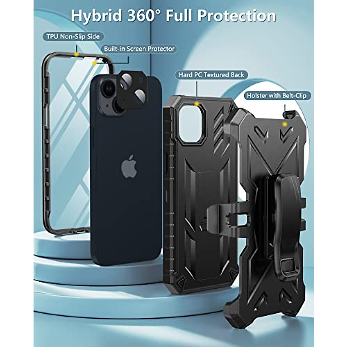 FNTCASE for iPhone 14Plus Phone Case: Rugged Protective Belt Clip Holster Heavy Duty with Built in Kickstand - 360 Protection Shockproof Cover for Apple iPhone 14 Plus Cases, 6.7inch (Matte Black)
