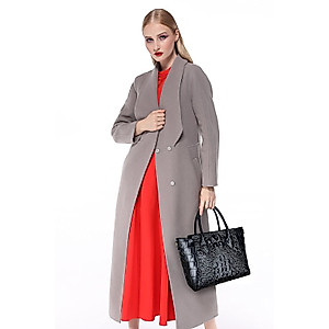 PIJUSHI Designer Genuine Leather Top Handle Shoulder Bag Bundle with Crocodile Leather Wristlet Wallet