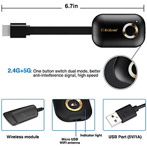 Wireless Display Dongle Adapter, 5GHz+2.4GHz WiFi Portable Display Receiver 1080P HDMI Screen Mirroring Compatible with Miracast/Airplay/Android/iOS/iPhone/iPad/Mac/PC/TV/Monitor