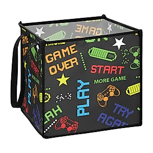 KEEPREAL Pixel Game Style Cube Storage Bin with Handles, Large Collapsible Organizer Storage Basket for Home Decorative(1Pack,13 x 13 x 13 in)