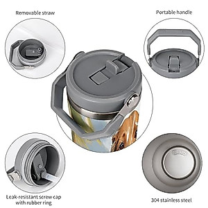 30oz Stainless Steel Insulated Tumbler with Flip Lid & Straw, Leakproof Travel Mug for Car, Dachshund Tropical Painting Art Double Wall Vacuum Thermal Coffee Cup with Handle, Spill-Proof Design for Ho