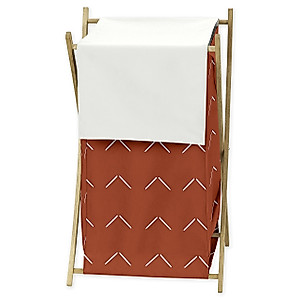 Sweet Jojo Designs Boho Arrow Baby Kid Clothes Laundry Hamper - Ivory Burnt Orange Rust Off White Farmhouse Southwest Shabby Chic Designer Chevron Gender Neutral Bohemian Diamond Tuft Collection