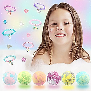Bath Bombs for Kids with Surprise Inside 6 Large Organic Bubble Kids Bath Bomb with Bracelets and Rings Toys Safe and Natural bathbombs Easter Gifts for 4 5 6 7 8 9 Years Old Girls Birthday Christmas