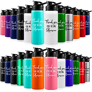 Bokon 24 Pack Thank You Appreciation Gifts Lightweight Aluminum Water Bottle Bulk Reusable Water Bottle with Twist Cap Buckle Leakproof Gym Sports Water Bottle for Camping Hiking (20 oz)