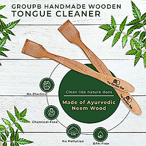 GroupB Wood Tongue Cleaner – Organic Handmade Tongue Scraper Stick Made from Neem Wood for Deep Oral Care – Reduces Mouth Odor and Gives Fresh Breath - Pack of 2