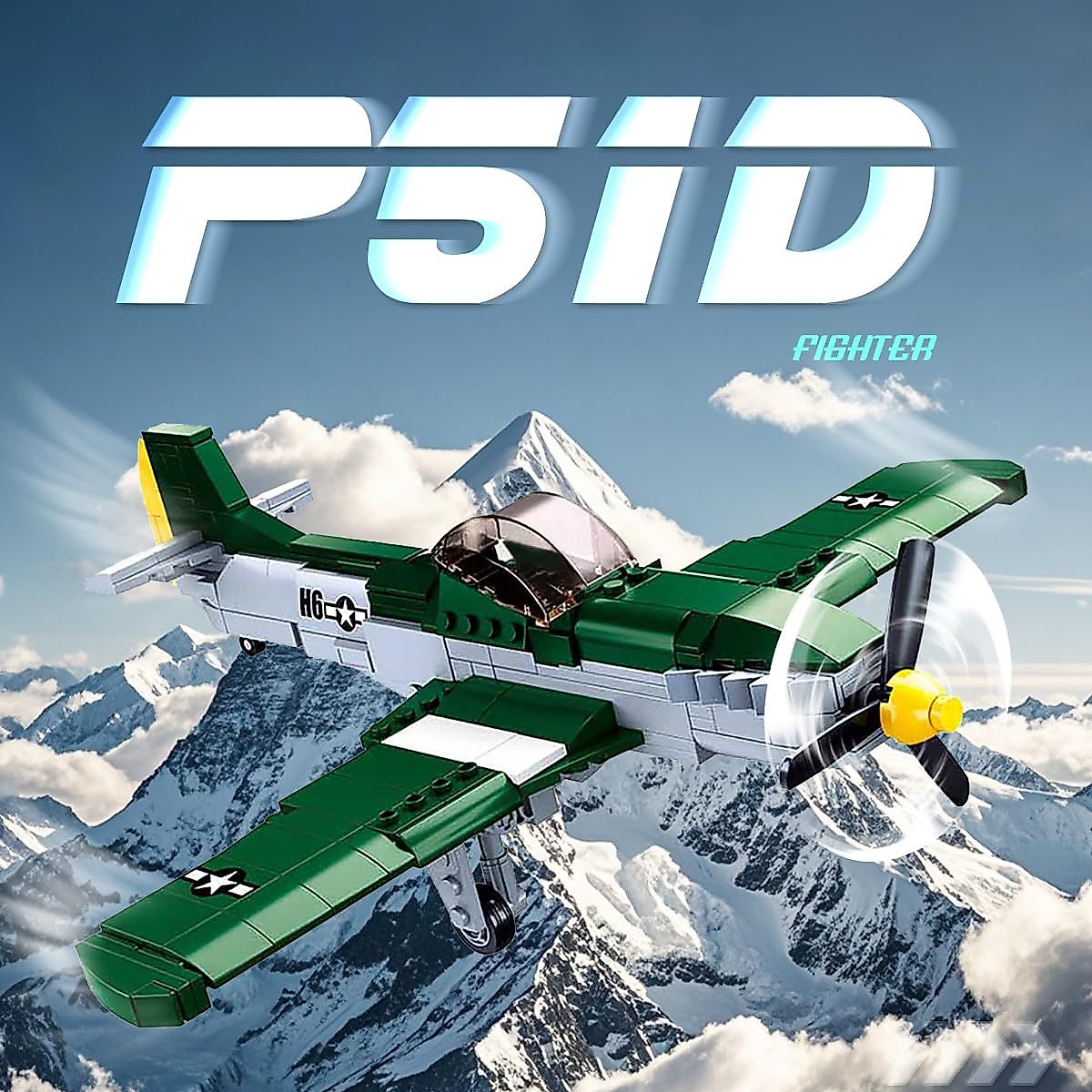 DAHONPA P51D Fighter Military Army Airplane Building Bricks Set with 1 Figure, 323 Pieces Air-Force Build Blocks Toy, Gift for Kid and Adult.