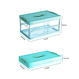 MineSign Foldable Storage Bins with Lid Stackable Plastic Storage Crate Folding Storage Container for Home Closet Bedroom Kitchen Camping Bins with Build in Handle Medium Blue