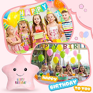 Lineshading 15'' Twinkle Plush Pillows LED Happy Birthday Star Pillow Sensory Light up Plush Toys Night Lights Star Shaped Stuffed Pillow Pink Glowing Birthday Gift for Birthday Gifts Party Favors