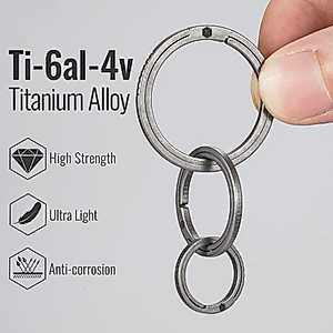 KeyUnity KA12 Titanium Flat Key Rings, 33/25/17.5mm Side Pushing Split Ring for Key Carabiner Flashlight Knife Dog ID Collar Tag (1L+2M+2S)