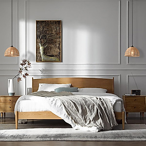 Gudicati Hand Woven Rattan Pendant Light Fixture Vintage Farmhouse 9.84" Bamboo Dome Pendant Lights Modern Retro Boho Wicker Basket Pendant Lighting for Kitchen Island, Bedroom, Dining Room, 2-Pack