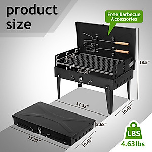 Outvita Portable Charcoal Grill, Outdoor Foldable BBQ Grill with Barbecue Accessories & Lid for Cooking Camping Picnic Hiking Beach Party Patio Smokers, Height Adjustable for 3 to 5 People