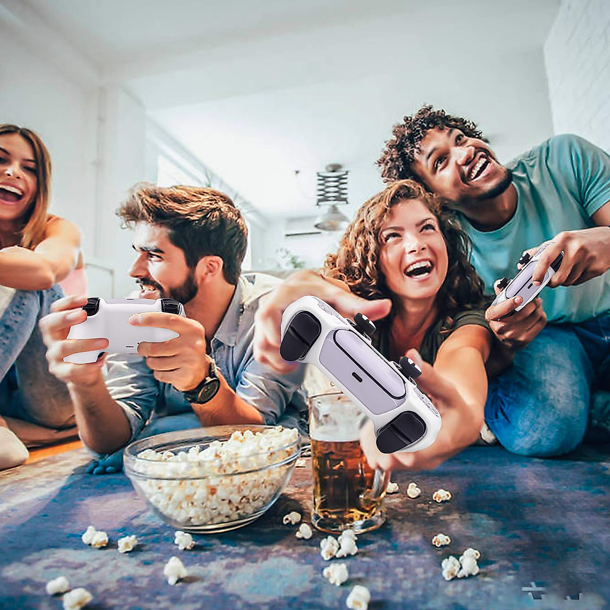 CHIN FAI PS5 Controller Grip Cover, Anti-Slip Silicone Skin Protective Cover Case for PlayStation 5 DualSense Wireless Controller with 6 Thumb Grip Caps (White-Black)