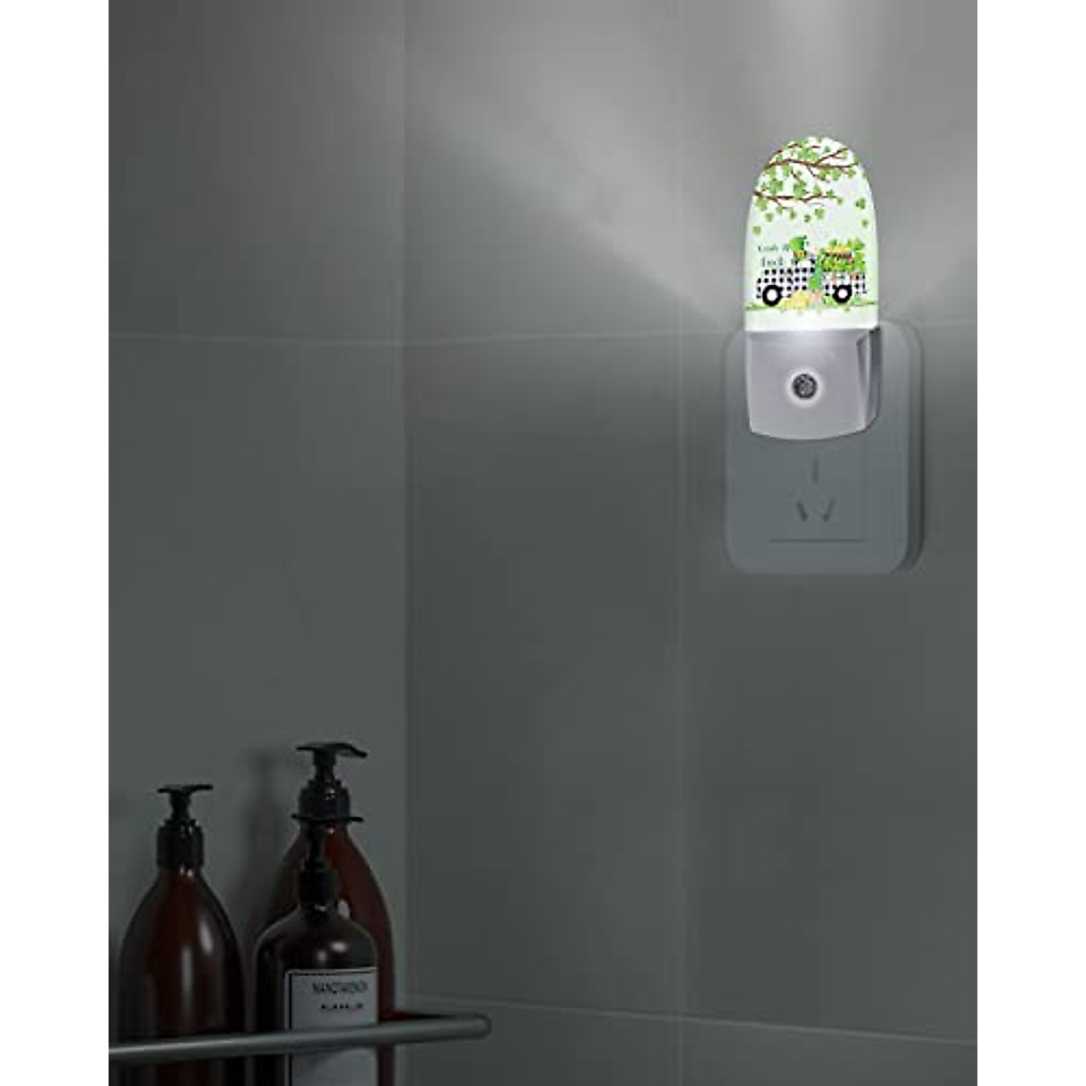 St. Patrick's Day Night Light, LED Plug in Night Light, Clover Tree Gnomes Gold Black White Checkered Truck Green Night Lights with Dusk to Dawn Sensor Kids/Adults Nightlight for Bedroom Bathroom