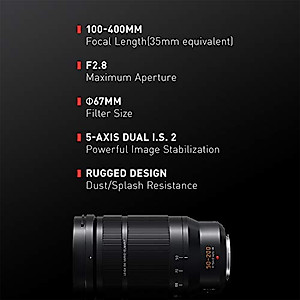 Panasonic LUMIX Professional 50-200mm Camera Lens, G Leica DG Vario-ELMARIT, F2.8-4.0 ASPH, Dual I.S. 2.0 with Power O.I.S, Mirrorless Micro Four Thirds, H-ES50200 (Black)