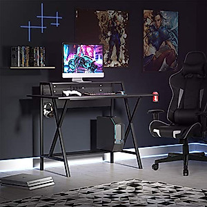 Casart Gaming Desk 48'for Gamer, Gaming Computer Workstation with Cup & Headphone Holder, Socket of 3-Outlet & 2 USB Ports Multifunctional Writing Desk for Home and Office
