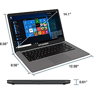 HYUNDAI 14" Notebook 4GB RAM, 128GB SSD, Windows 10 Pro Laptop, Intel Celeron N4020, 14.1" Inch IPS Display, Expandable Storage, WiFi & Bluetooth - Grey