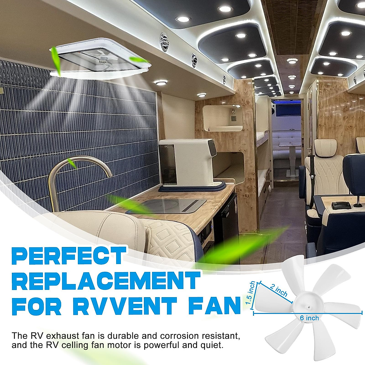 caqeg 14" RV Roof Vent for Camper Trailer Universal White Lid Roof Vent with 12V RV Vent Fan 6" Blades White lid Inner for Garnish Ring