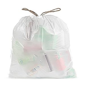 Aluf Plastics 18 Gallon 2.0 MIL White Drawstring Trash Bags - 25" x 28" - Pack of 50 - For Home, Outdoor, Industrial, & Commercial