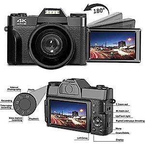 Acuvar 4K 48MP Digital Camera Kit for Photography, Vlogging for YouTube w/Flip Screen, WiFi, Wide Angle Lens, Filters, 2X 64GB Micro SD Cards, 50" Tripod, Case, Card Reader, Microphone, LED & More