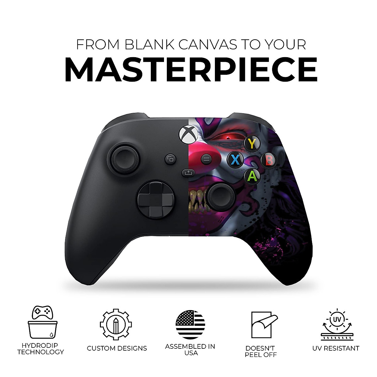 Killer Clown Custom X-box Controller Wireless compatible with X-box One/X-box Series X/S by DreamController | Proudly Customized in USA with Permanent HYDRO-DIP Printing(NOT JUST A SKIN) (MODDED)