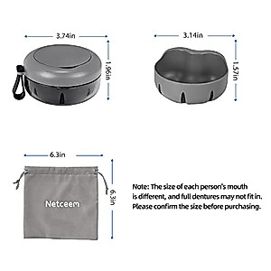 Leak Proof Denture Cup Kit Portable Retainer Case Perfect for Travel, Denture Case Container Cleaning Care for Dentures Aligner Mouth Guard with Denture Brush, Strainer, Removal Tool and Mirror（Black)