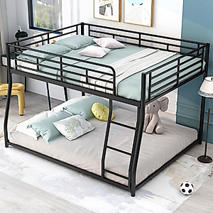 Harper & Bright Designs Full XL Over Queen Bunk Beds, Heavy-Duty Metal Floor Bunk Bed Frame with Ladder for Kids Boys Girls Teens,Black
