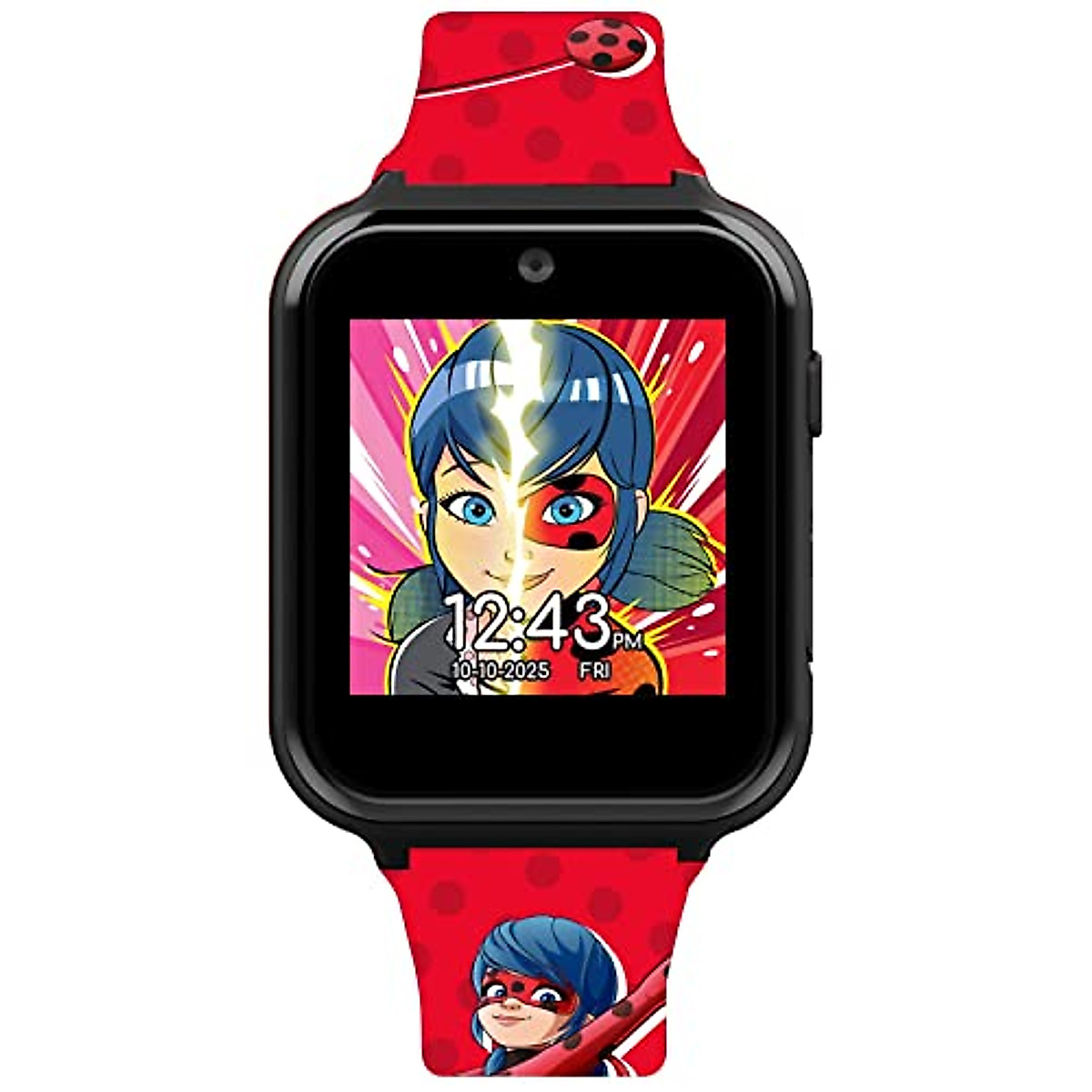 Accutime Miraculous Ladybug Kids Red Educational Learning Touchscreen Smart Watch Toy for Girls, Boys, Toddlers - Selfie Cam, Learning Games, Alarm, Calculator, Pedometer & More (Model: MRC4010AZ)