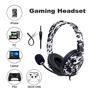 Deucalion Over Ear Headphones Wired Gaming Headset Earbud 3.5mm Jack for PS4 PS5 Phone PC Laptop Xbox One s Switch Kids Gift Present Online Course Class with Mic (White)