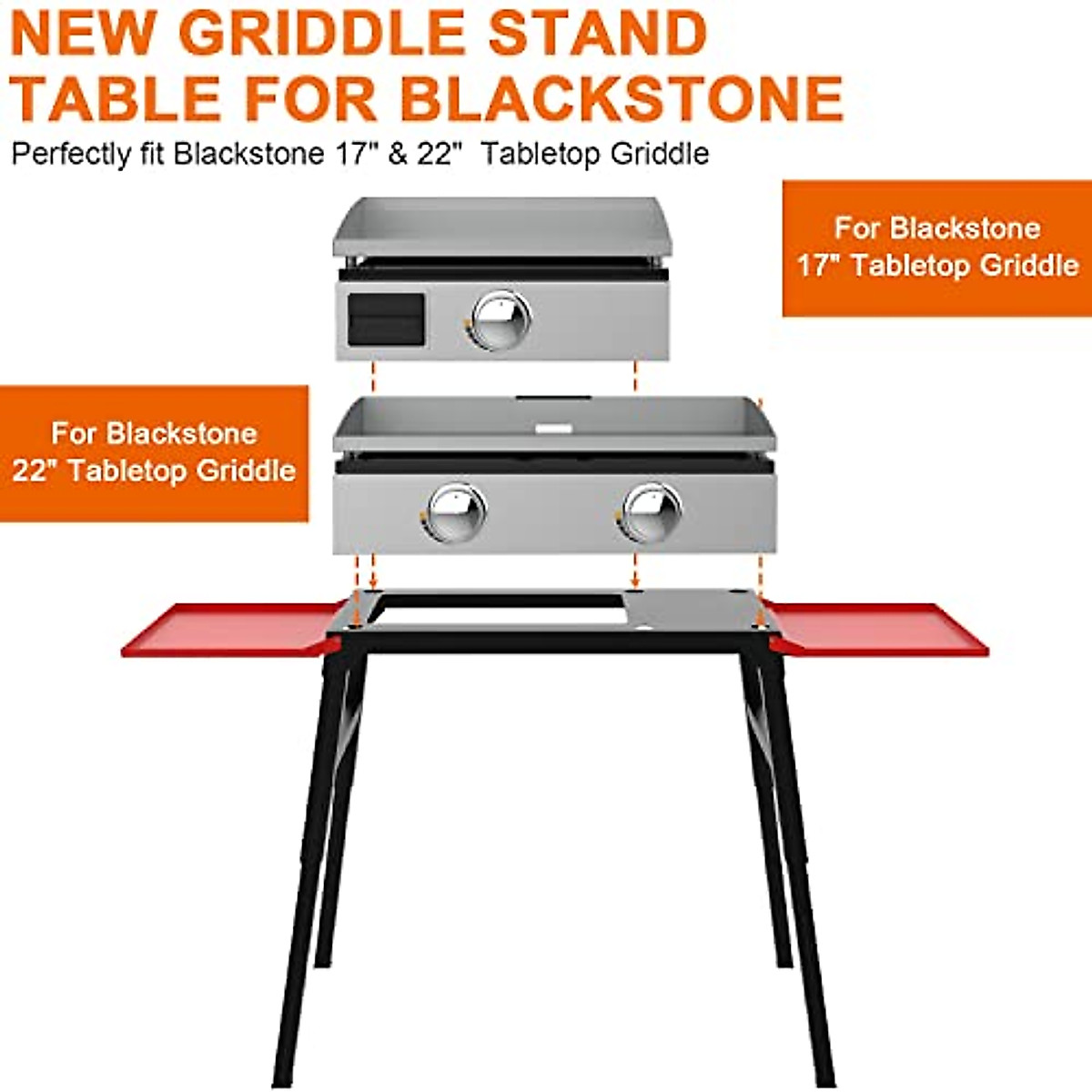 MixRBBQ Universal Griddle Stand for Blackstone 17" 22" Tabletop Griddle, Adjustable Table with Dual Side Shelf Grill Accessories for Outdoor Camping