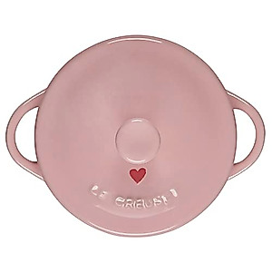 Le Creuset L'Amour Collection Stoneware Mini Round Cocotte, 8oz, Chiffon Pink with Heart Applique