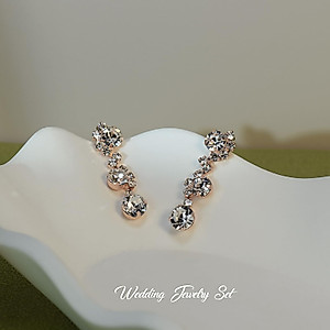 UDYLGOON Crystal Necklace Earrings Bracelet Jewelry Set Bride Bridesmaid Wedding Prom Party (Rose Gold)