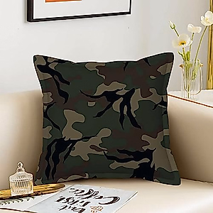 SARMSX Khaki Brown Stitched Leather Pillow Case for Sofa and Chair Camo Fashionable Graphic Uniform Sleek Leather Pillowcases for Minimalist Decor 16x16 inches