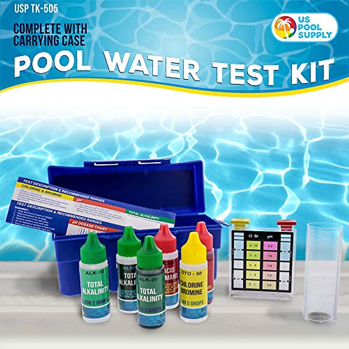 U.S. Pool Supply Premium 5-Way Swimming Pool & Spa Test Kit - Tests Water for pH, Chlorine, Bromine, Alkalinity and Acid Demand - Maintain Properly Balanced Chemical Levels, Algae Sanitizer Indicator