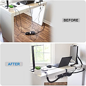 MANA'O Clamp-On Cable Management Tray Kit. Under Desk Storage Cord Organizer with Clamp! and Accessories - Cable Clips, Fastening Tape, Ties Straps and Wire Organizer Cover Braided Cable Sleeve