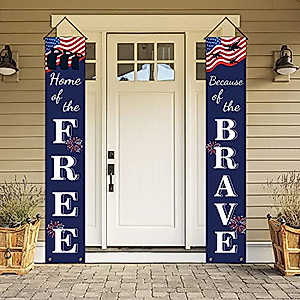 American Flag Patriotic Porch Sign Hanging Banner - Patriotic Party Decor Supplies for 4th of July Decorations/ Memorial Day/ Veterans Day/ Independence Day/ Labor Day - Outdoor/ Indoor/ Home/ Wall