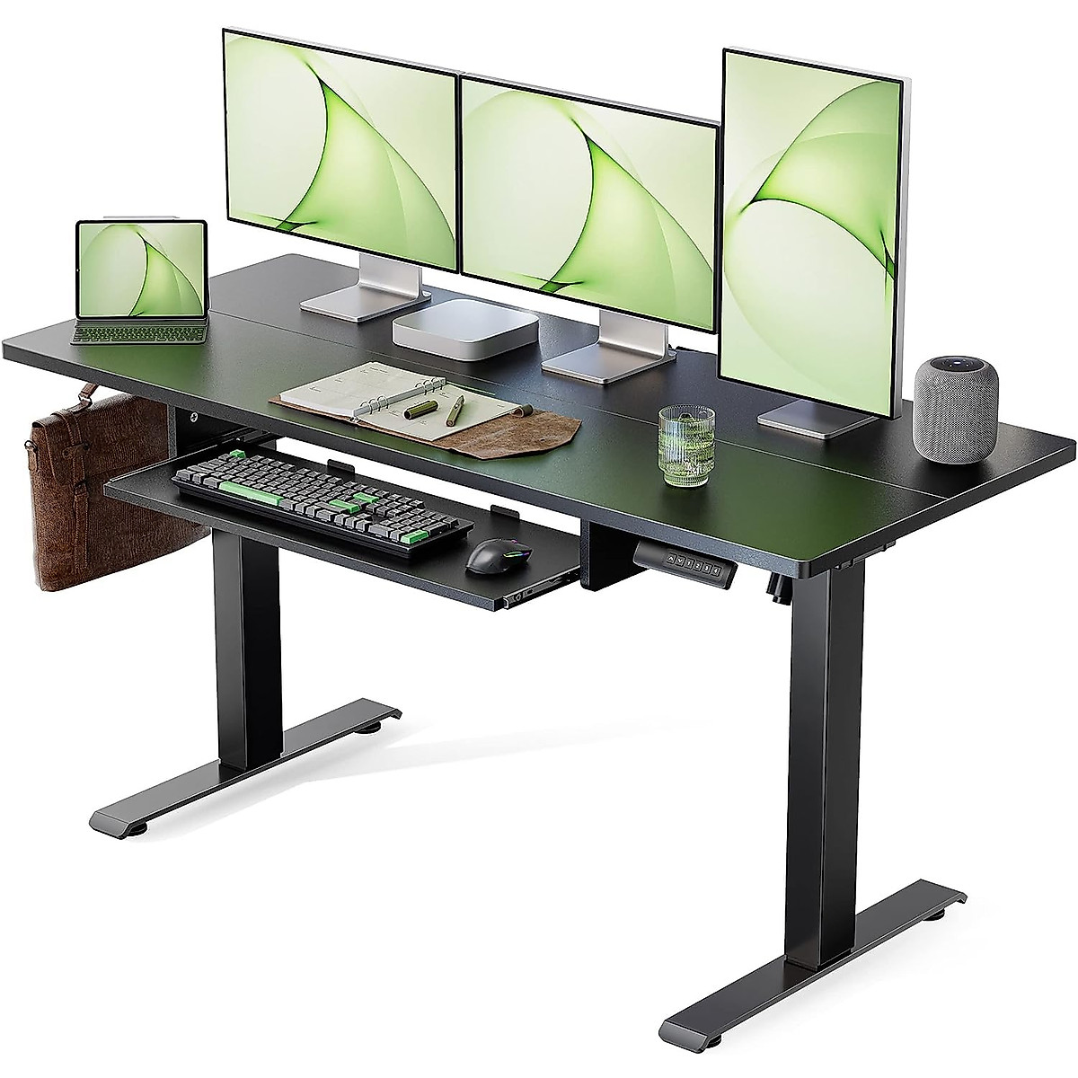 Marsail Standing Desk Adjustable Height with Extra Large Keyboard Tray, Electic Adjustable Desk with 4 Memory Presets Cable Management 2 Storage Hooks, Sit Stand Up Desk for Home Office