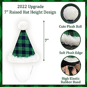 Comtraker Christmas Dog Bandana Hat Bow Tie Set Christmas Green Buffalo Plaid Pet Triangle Scarf Adjustable Bowtie Dog Outfit Decoration Small Medium Large Dog Cat Pet