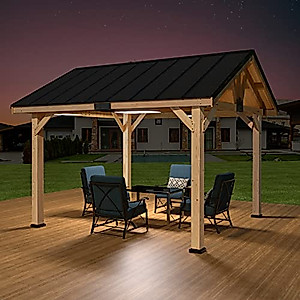 Small Wood pergola,11x12 FT Solid Wood Gazebo with Waterproof Asphalt Roof, Outdoor Permanent Hardtop Gazebo Canopy for Patio, Garden, Backyard