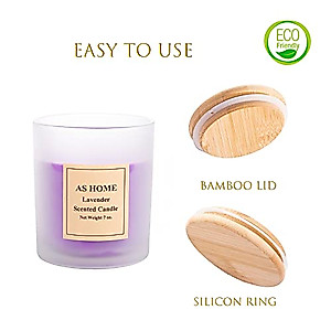 AS HOME Lavender Candles Scented, 7oz | Aromatherapy Lavender Candle in Frost Glass Jar with Wooden Lid | Single Wick Candles for Relaxation | 30 Hours Burn Time