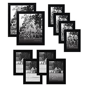 Americanflat 10 Pack Black Picture Frames Collage Wall Decor - Gallery Wall Frame Set with Two 8x10, Four 5x7, and Four 4x6 Frames, Shatter Resistant Glass, Hanging Hardware, and Easel Included