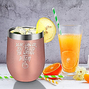 Coolife Wine Tumbler - Breast Cancer Survivor Gifts for Women, Cancer Gifts for Women - Dear Cancer You Picked the Wrong B - Ovarian Cancer Awareness, Fck Cancer Suck Gifts for Women Chemo, Patient