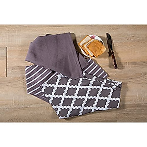 FRENCH BREAD Premium Kitchen Towels Set With Hang Loop - Pack of 5 Cotton Dish Towels for Drying Dishes, 18”x 26”, Absorbent Tea Towels, Dish Towels for Kitchen, Quick Drying Kitchen Towel Set - Gray