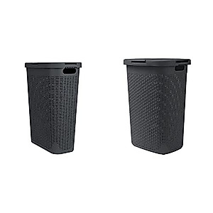 Mind Reader 40 Liter Slim Laundry Basket, Laundry Hamper with Cutout Handles, Gray & Basket Laundry Hamper with Cutout Handles, Washing Bin, Dirty Clothes Storage, Bathroom, 60 Liter, Grey