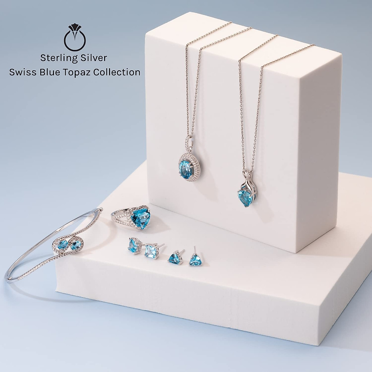 PEORA Swiss Blue Topaz Signature Heart Ring for Women 925 Sterling Silver, Natural Gemstone Birthstone, Large 5.25 Carats Heart Shape 11mm, Size 7