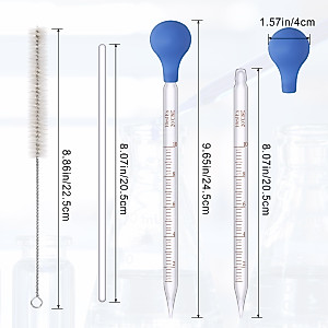3Pcs Glass Pipettes Droppers, 10ml Graduated Droppers with Rubber Cap, Stir Rod and Cleaning Brush, Transfer Pipettes for Liquid and Essential Oil