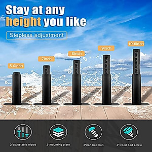 2PCs Bed Support Legs Adjustable Height Bed Frame Center Support Leg for Bed Frame Legs Replacement King Queen Bed Slats Support Bed Reinforcement Kit Bed Replacement Parts Furniture Bed Frame Support